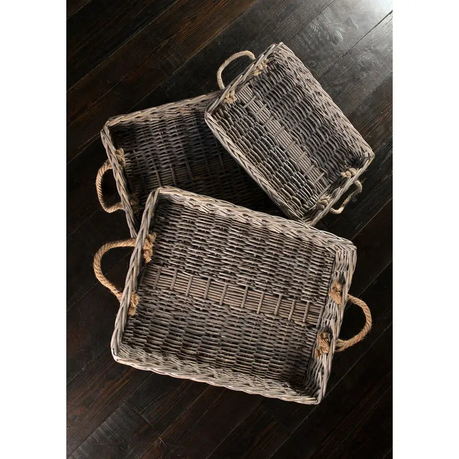 Set Of 3 Rectangular Willow Trays with Jute Handles – VagabondVintage