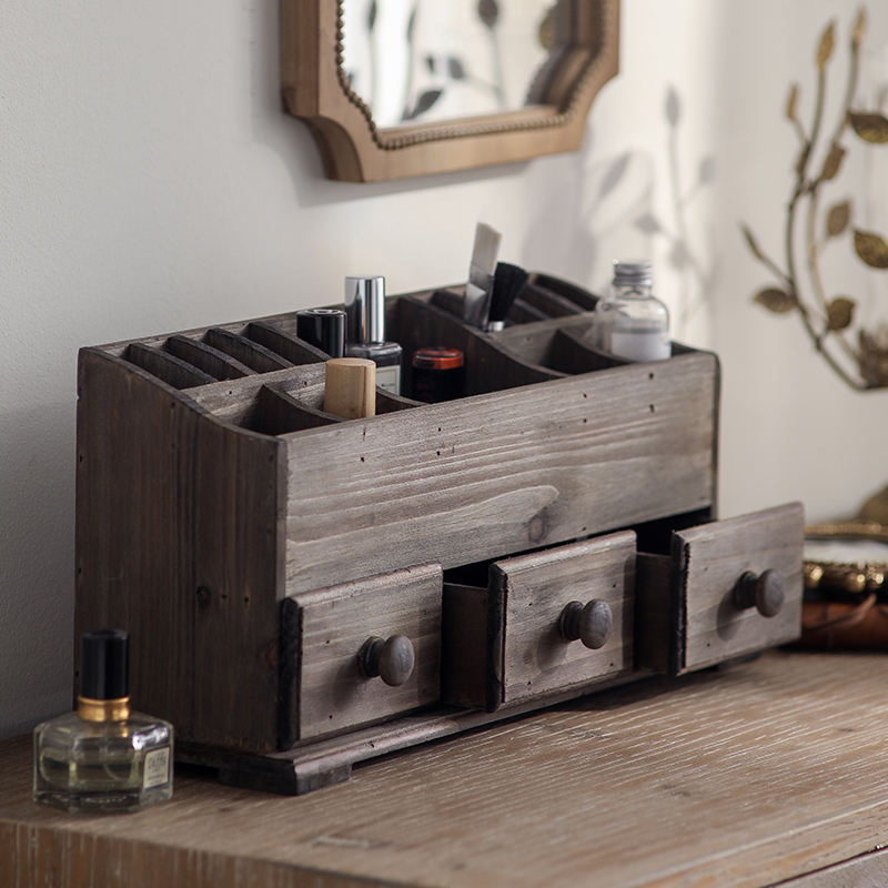 Rustic Wooden Desk Organizer with Drawers – VagabondVintage